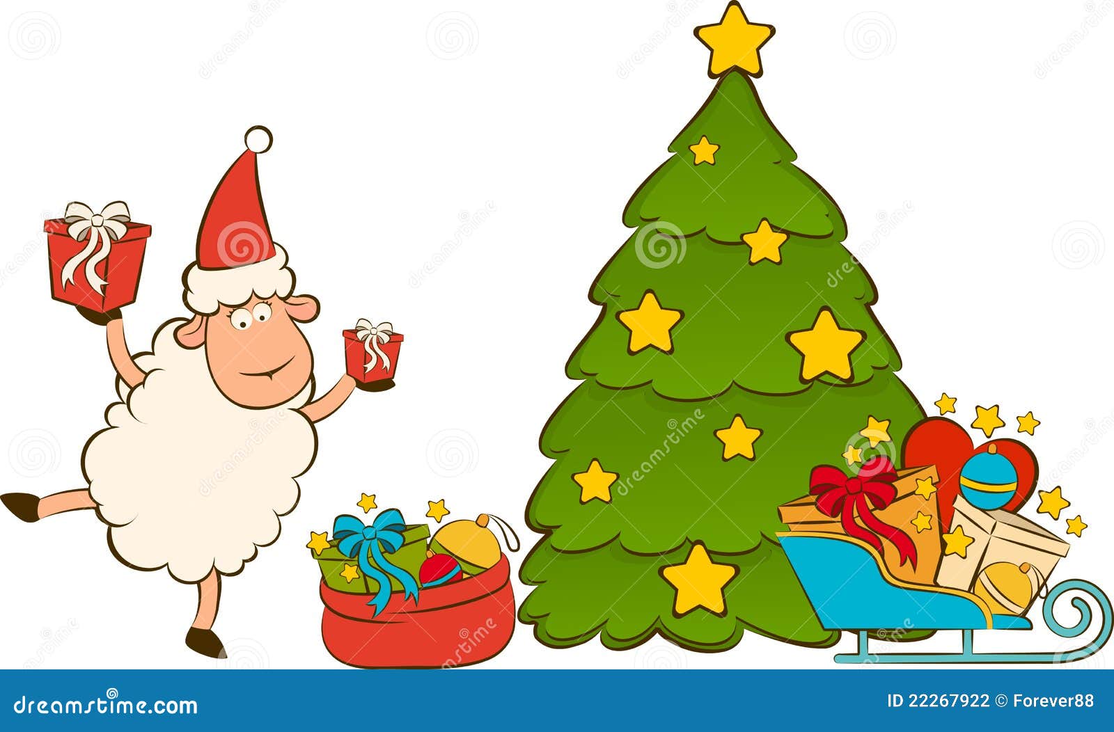 Santa Claus Sheep with Fir-tree. Stock Vector - Illustration of ...