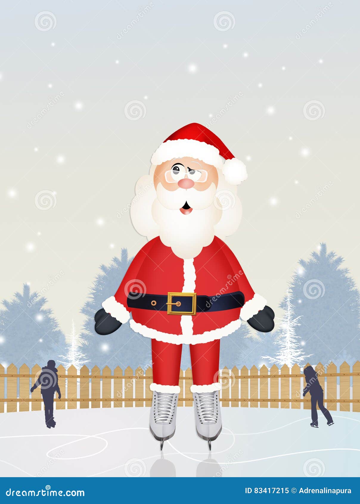 Santa Claus skating on ice stock illustration. Illustration of cold ...