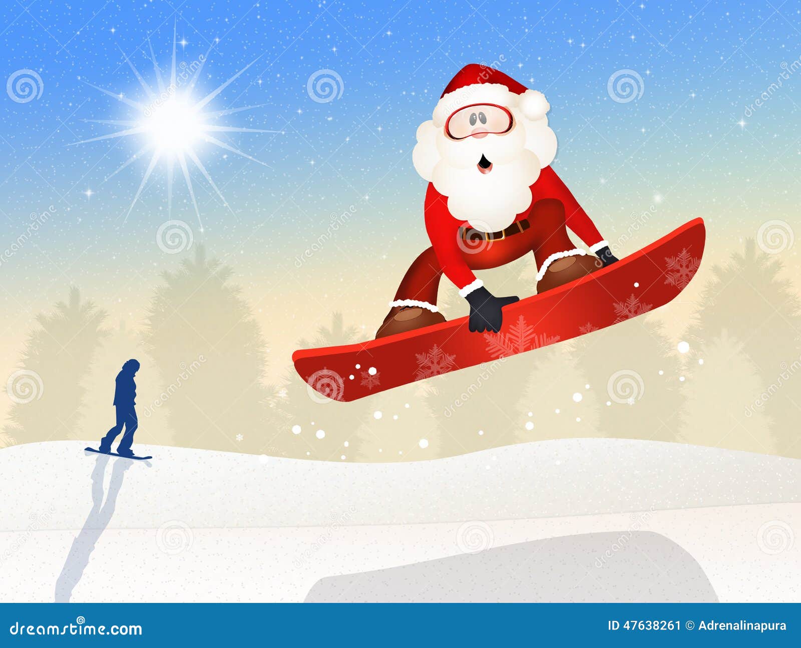 Santa Claus Skier on Snowboard Stock Illustration - Illustration of ...