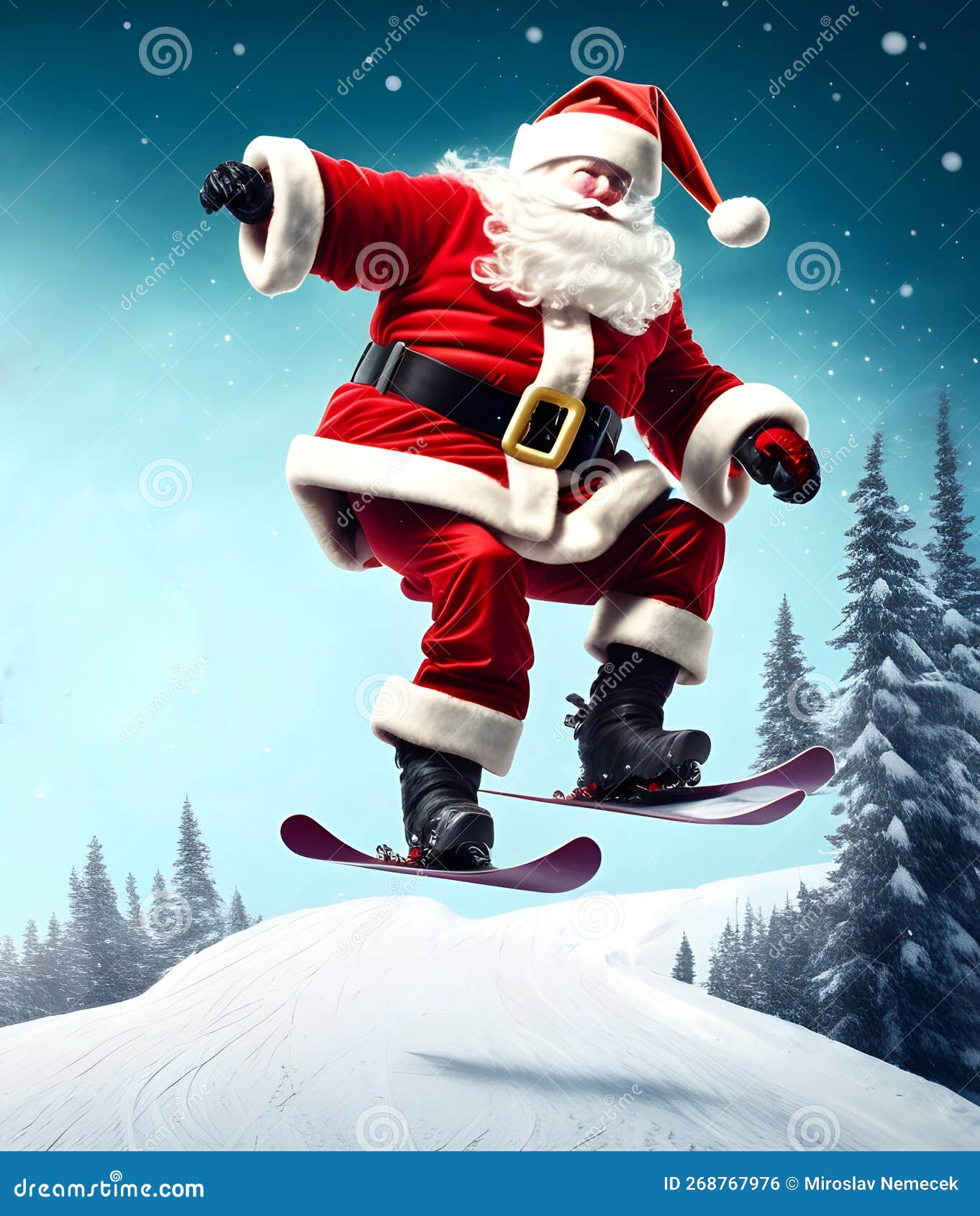 Santa Claus Skiing, Generative AI Illustration Stock Illustration ...