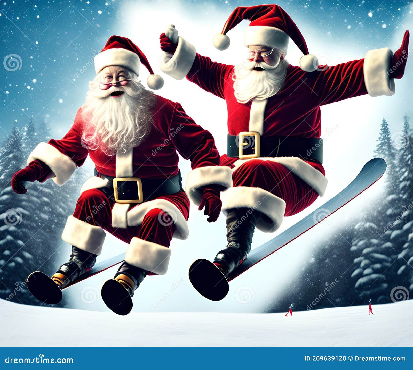 Santa Claus Skiing, Generative AI Illustration Stock Illustration ...