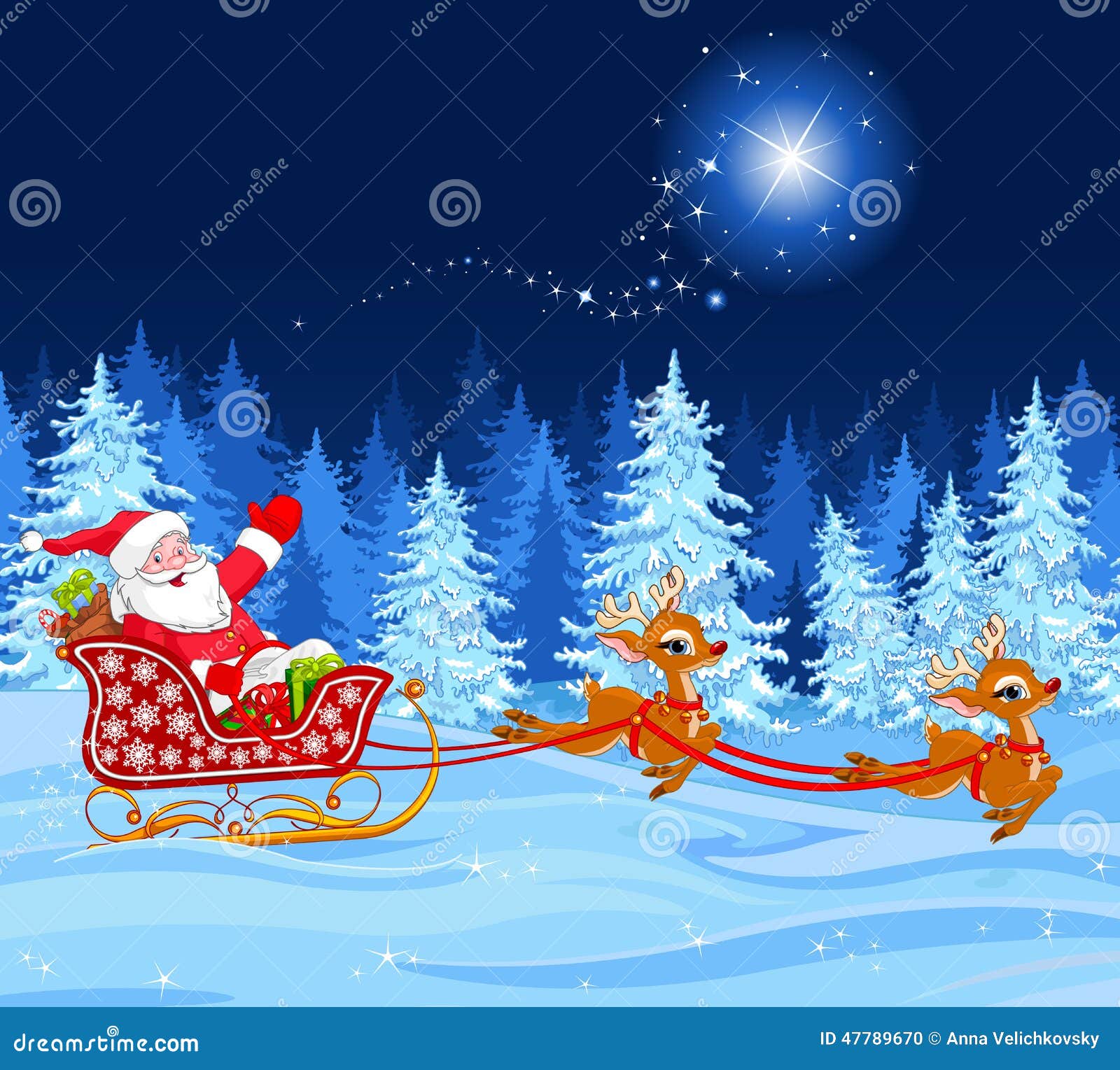 Santa Claus in Sled stock vector. Illustration of character - 47789670