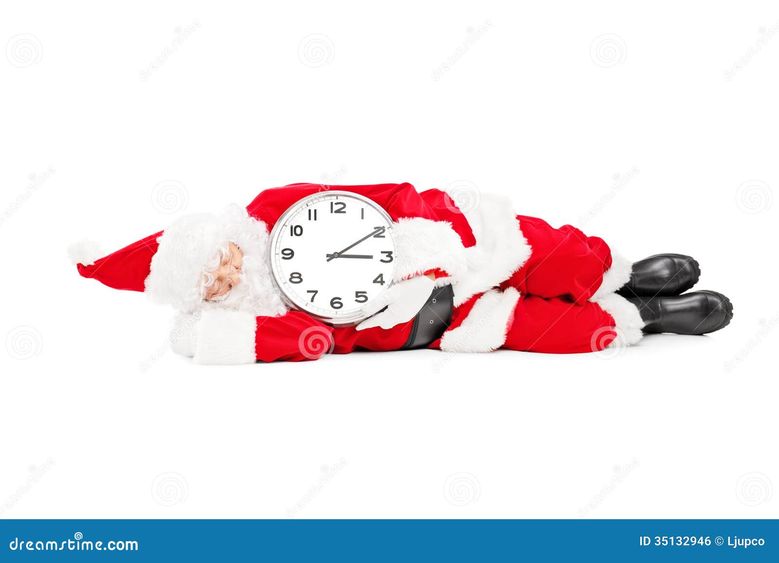 Santa Claus Sleeping with a Clock and Running Late Stock Photo - Image ...