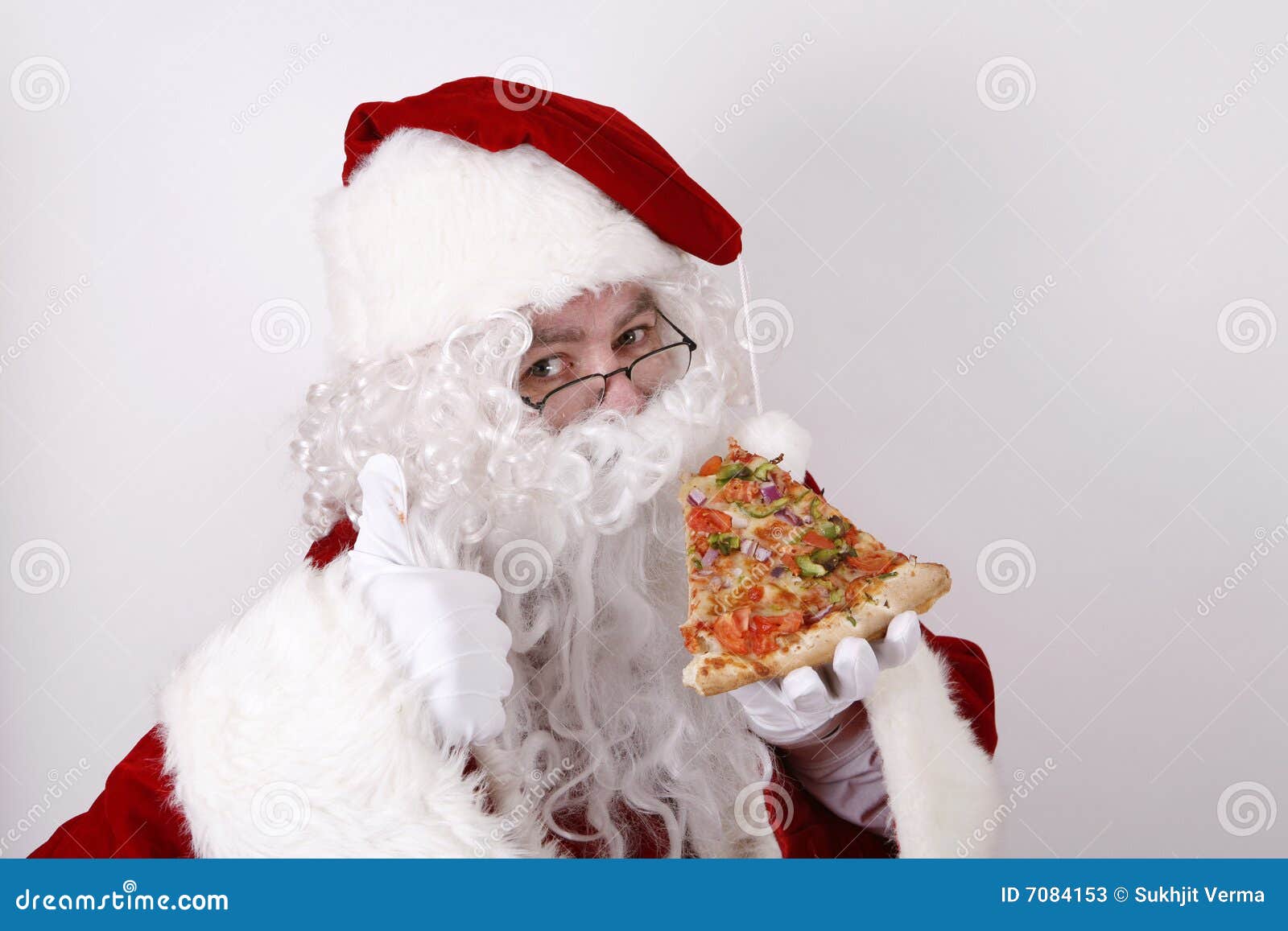 Santa Claus Smiling and Eating Pizza Stock Image - Image of fast ...