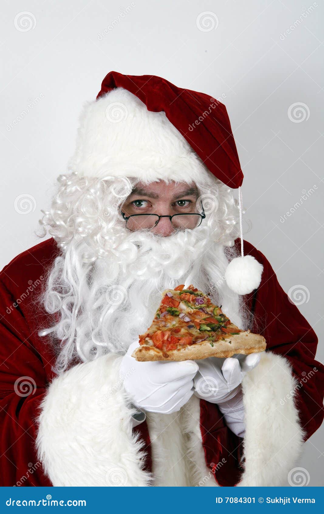 Santa Claus Smiling and Eating Pizza Stock Image - Image of junk, santa ...