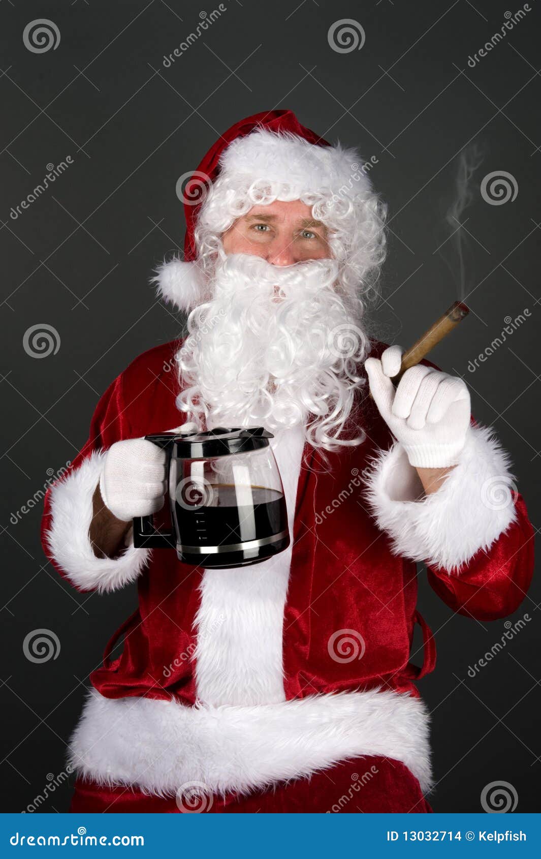 Santa Claus Smoking a Cigar and Drinking Coffee Stock Photo - Image of ...