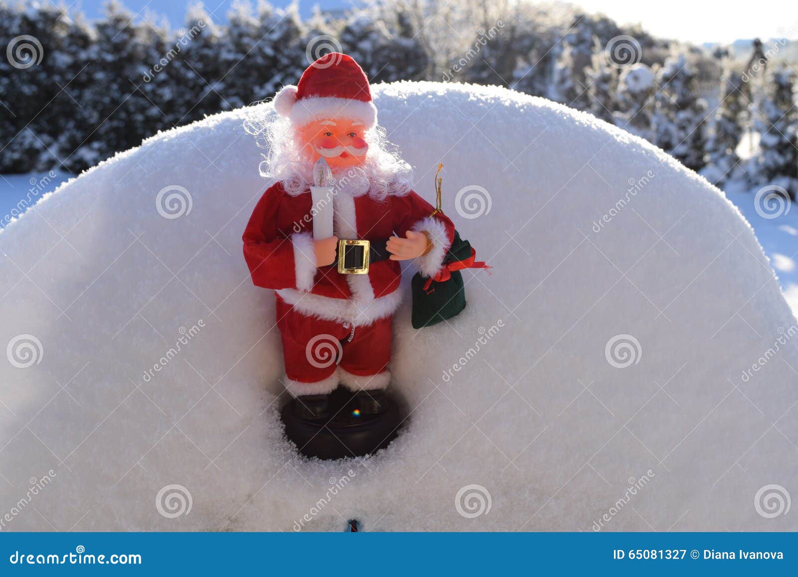 Santa Claus in snow stock image. Image of sunny, gift - 65081327