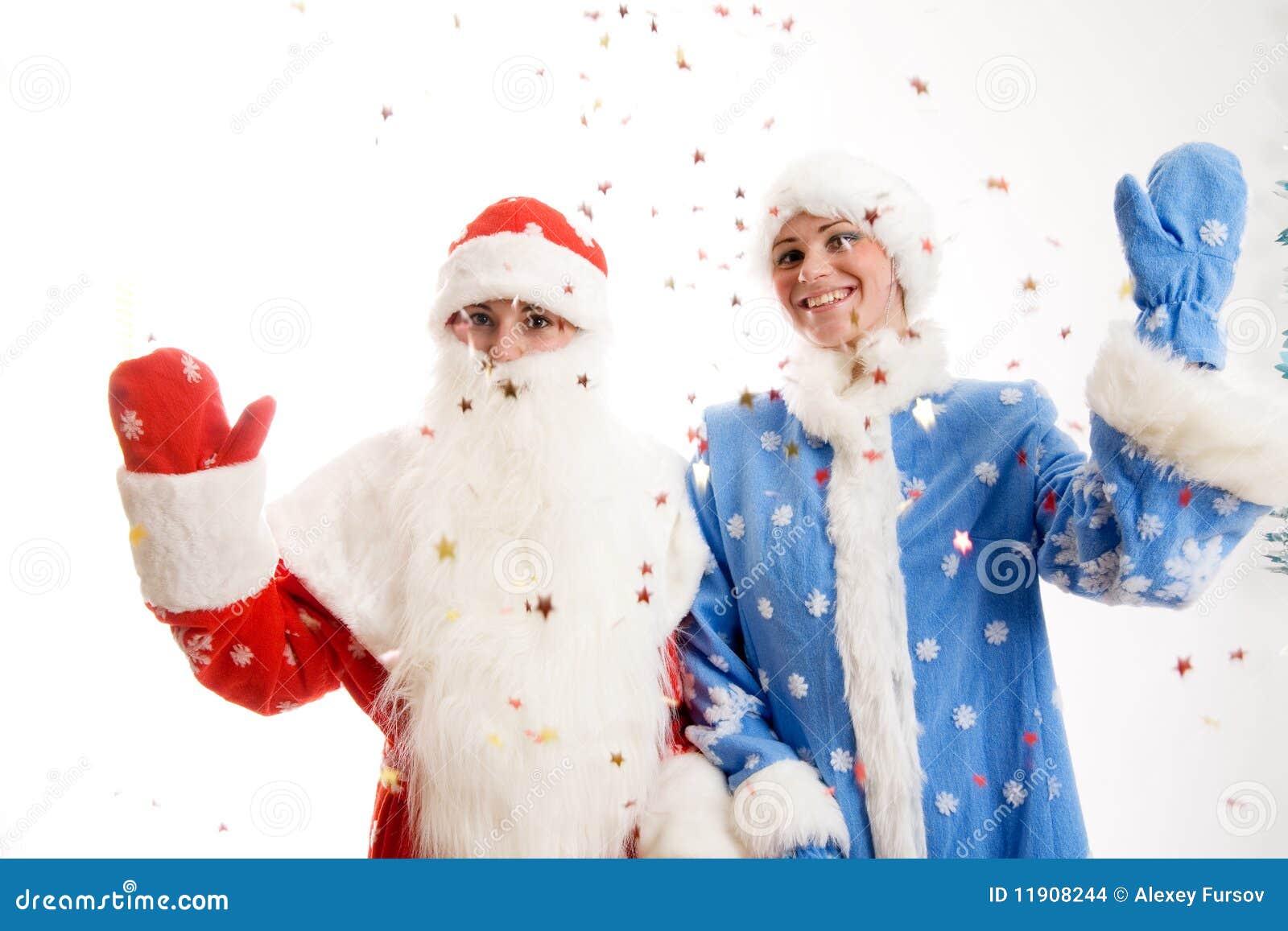 Santa Claus and Snow Maiden Stock Photo - Image of caucasian, girl ...