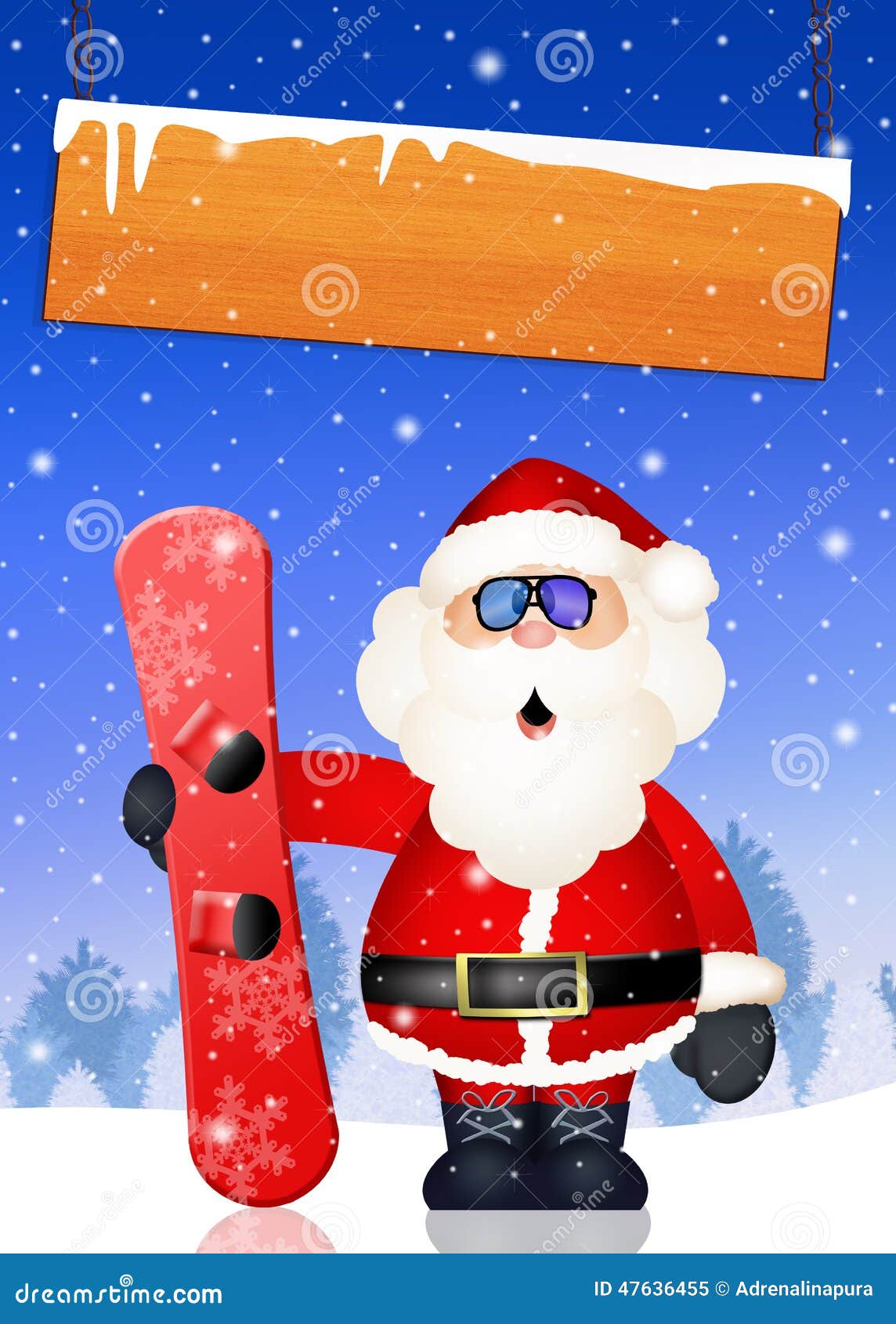 Santa Claus with snowboard stock illustration. Illustration of skier ...