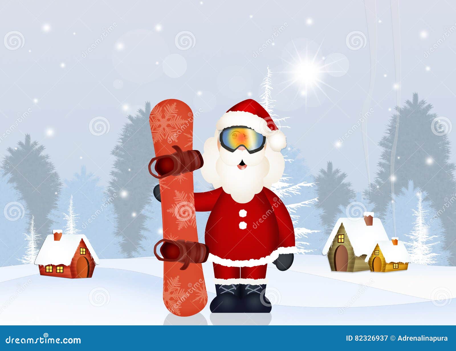Santa Claus with snowboard stock illustration. Illustration of claus ...