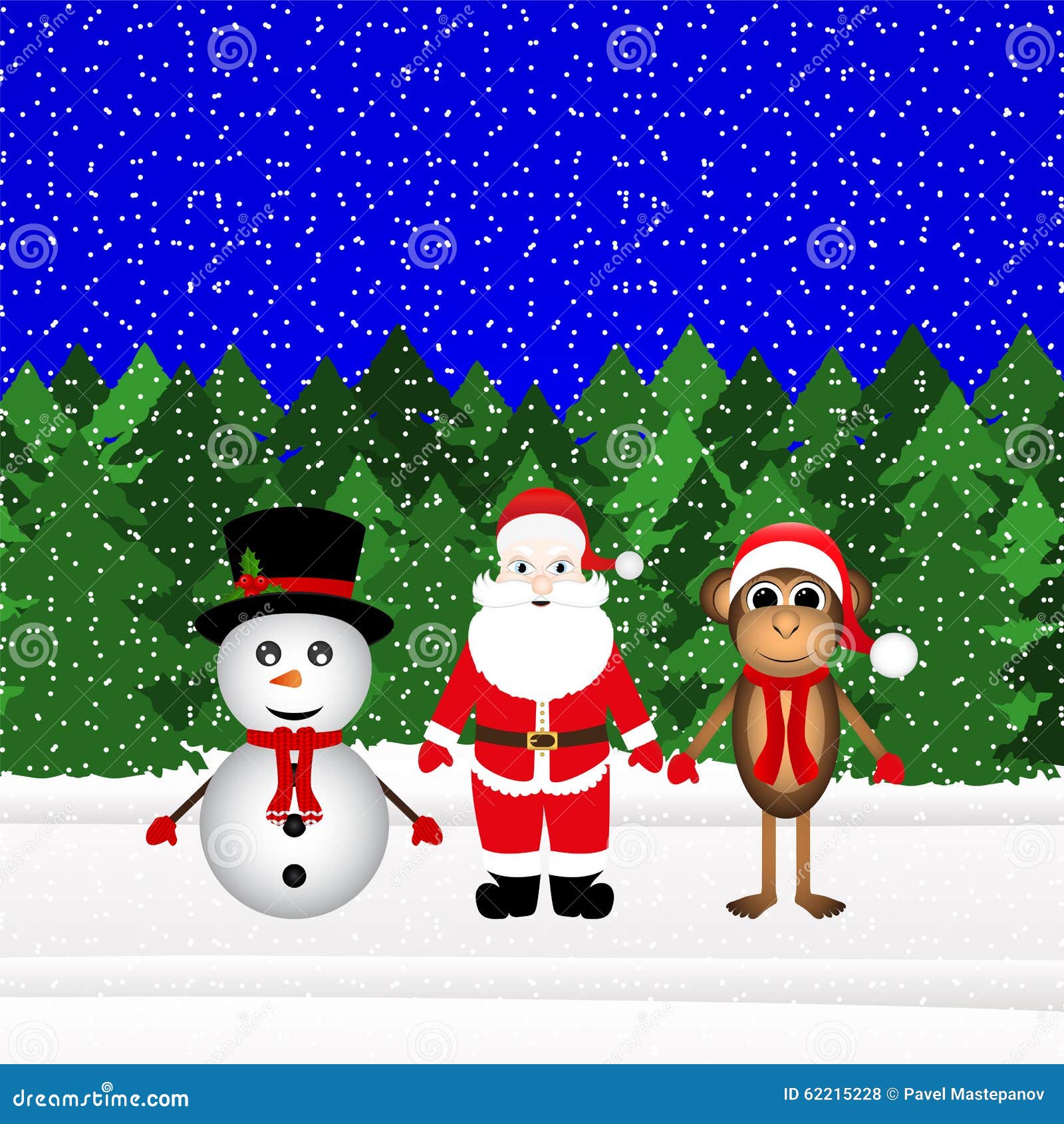Santa Claus, Snowman and Christmas Monkey Stock Illustration ...