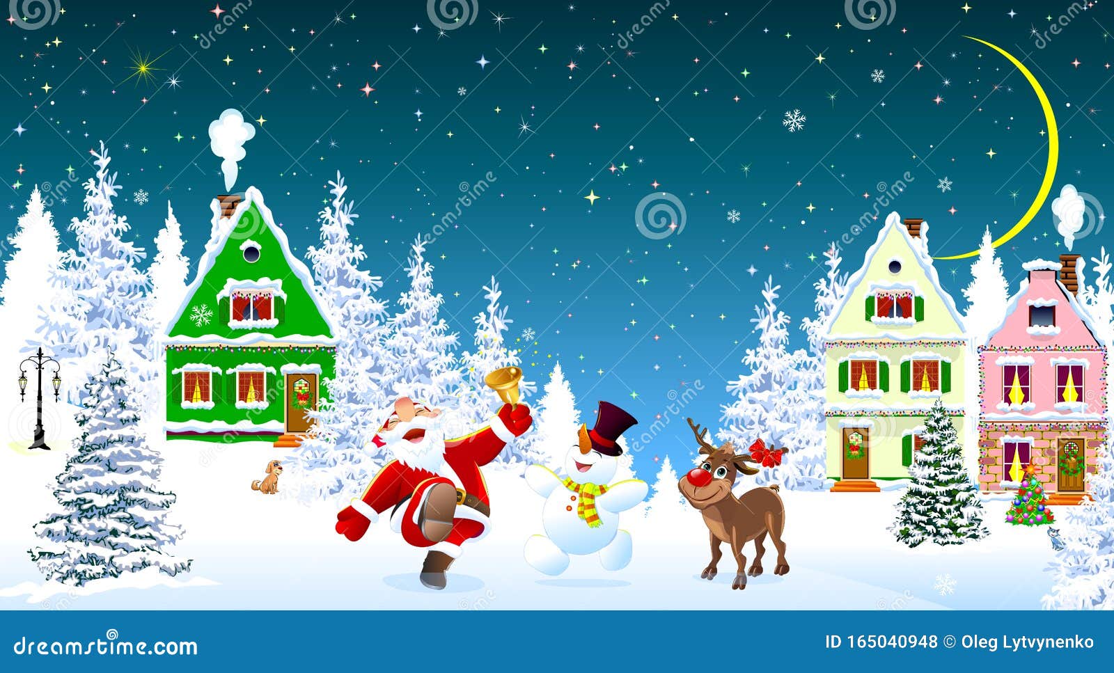 Santa Claus Snowman Deer Celebrate Christmas Stock Vector
