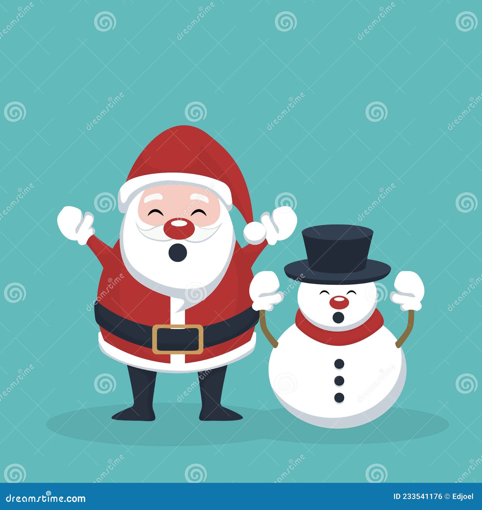 Santa Claus and Snowman Raising Hands Stock Vector - Illustration of ...