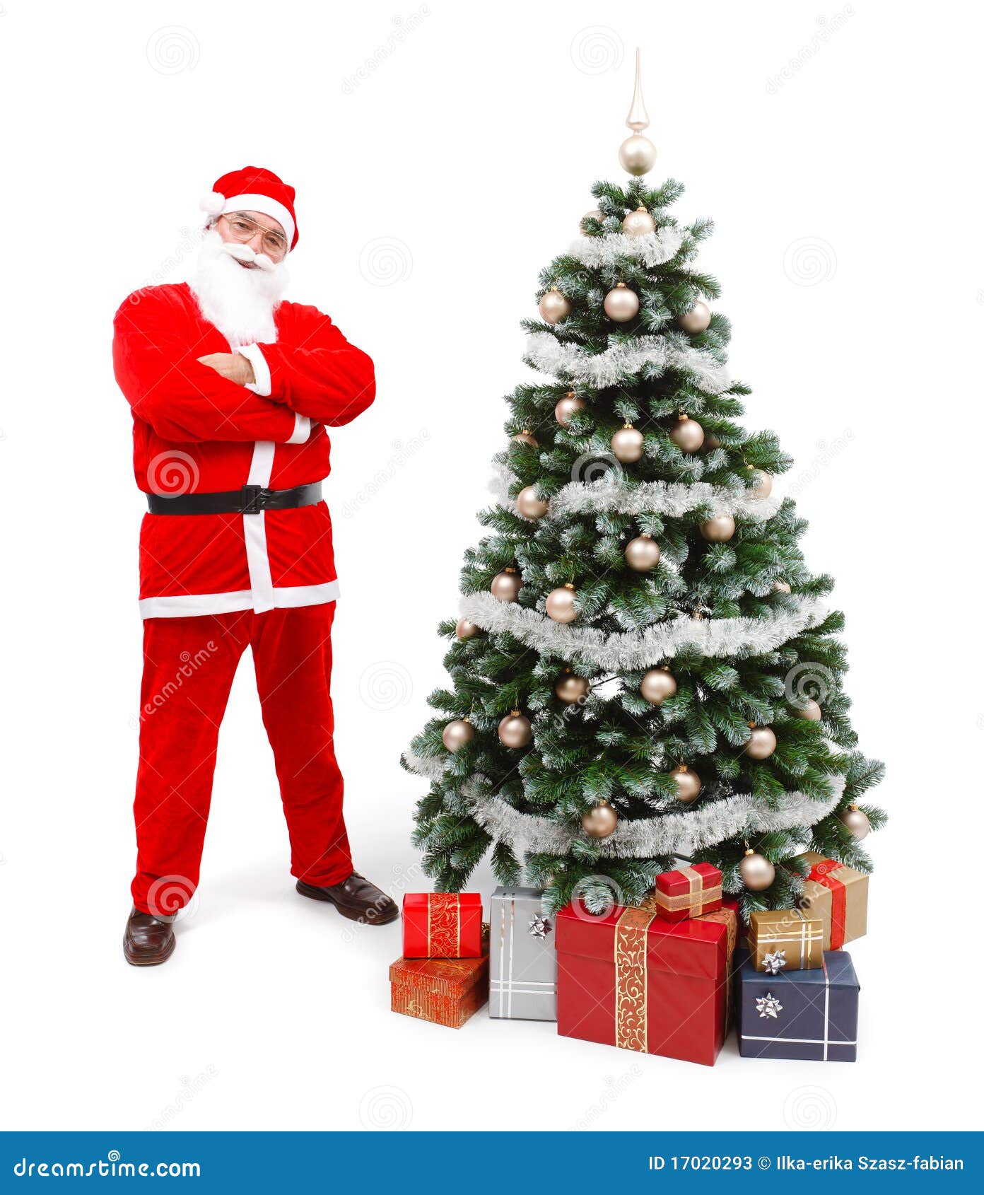 Santa Claus Standing Near Christmas Tree Stock Image - Image of santa ...