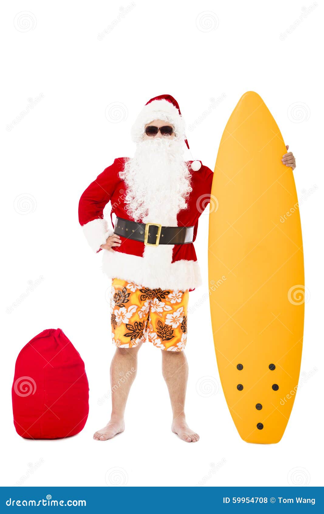 Santa Claus Standing with Surf Board Stock Photo - Image of person ...