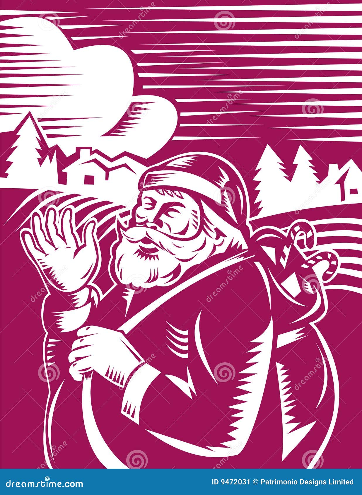 Santa Claus Standing and Waving Stock Vector - Illustration of retro ...