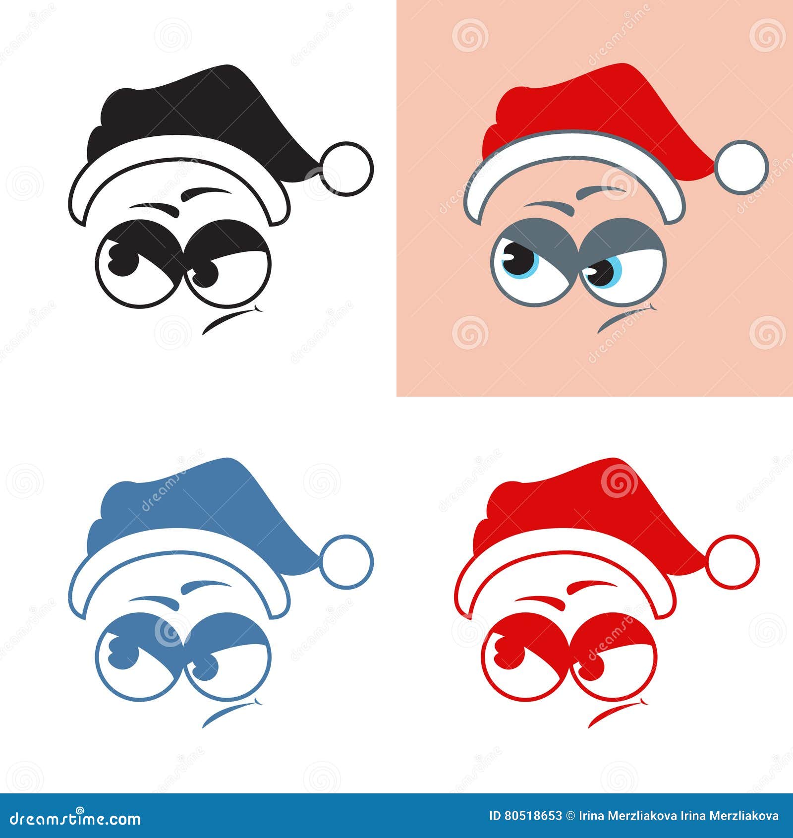 Santa Claus Sticker Evil Looks Away Emotions Vector Set Stock Vector ...