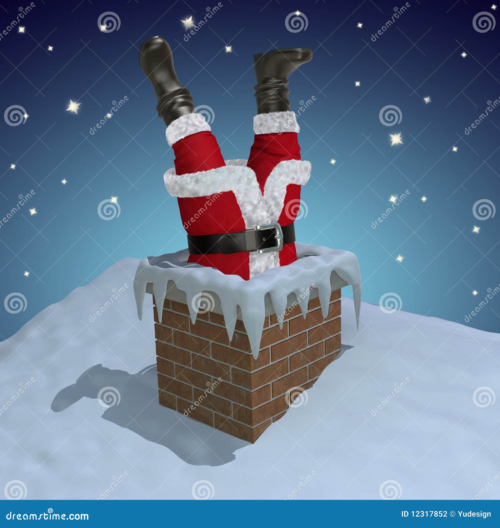 Santa Claus Stuck in the Chimney Stock Illustration - Illustration of ...