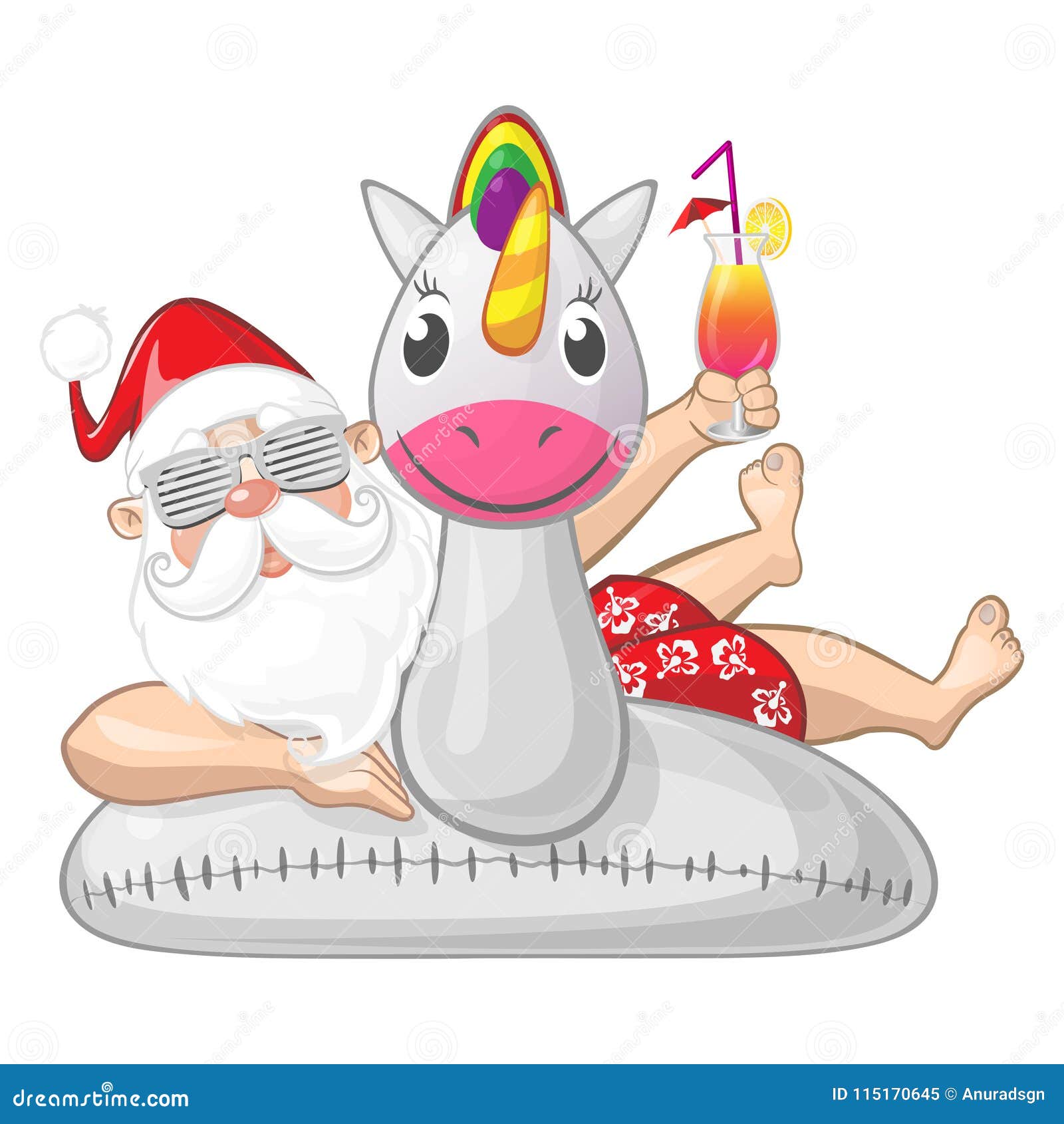 Santa Claus on Summer Vacation with Unicorn Inflatable Swim Ring ... Santa Claus on Summer Vacation with Unicorn Inflatable Swim Ring ...