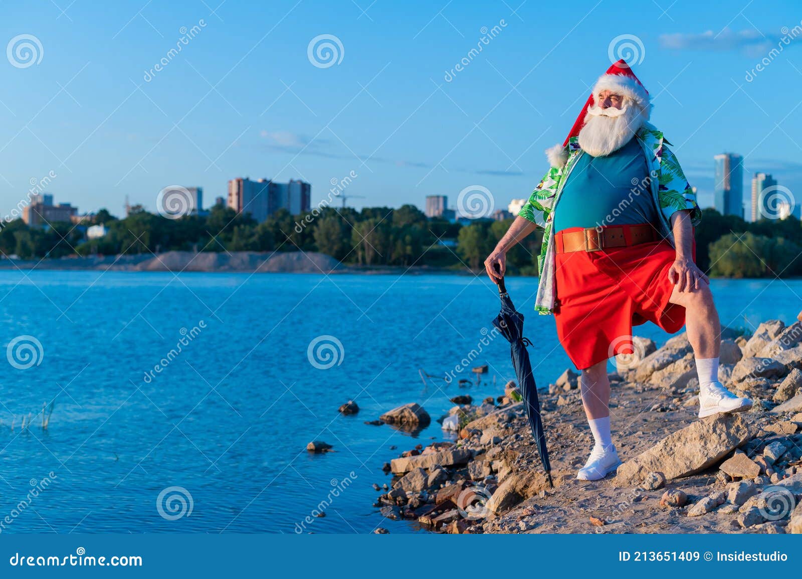 Santa Claus in the Summer by the Water Stock Image - Image of rest ...