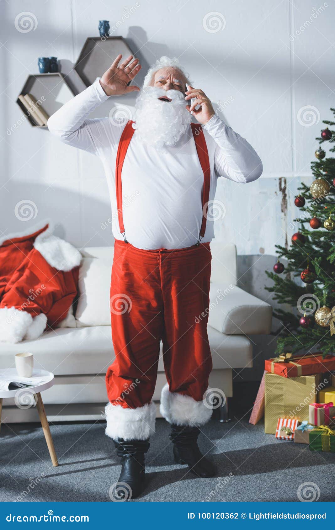 Santa Claus Talking on Smartphone Stock Photo - Image of network, home ...
