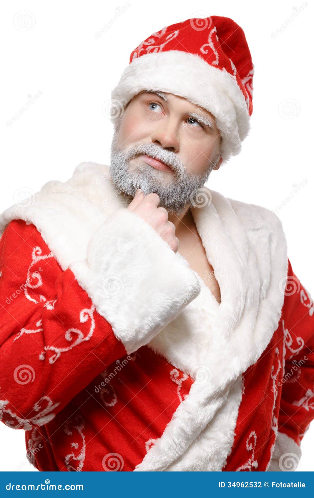Santa Claus is Thinking, White Background Stock Photo - Image of ...