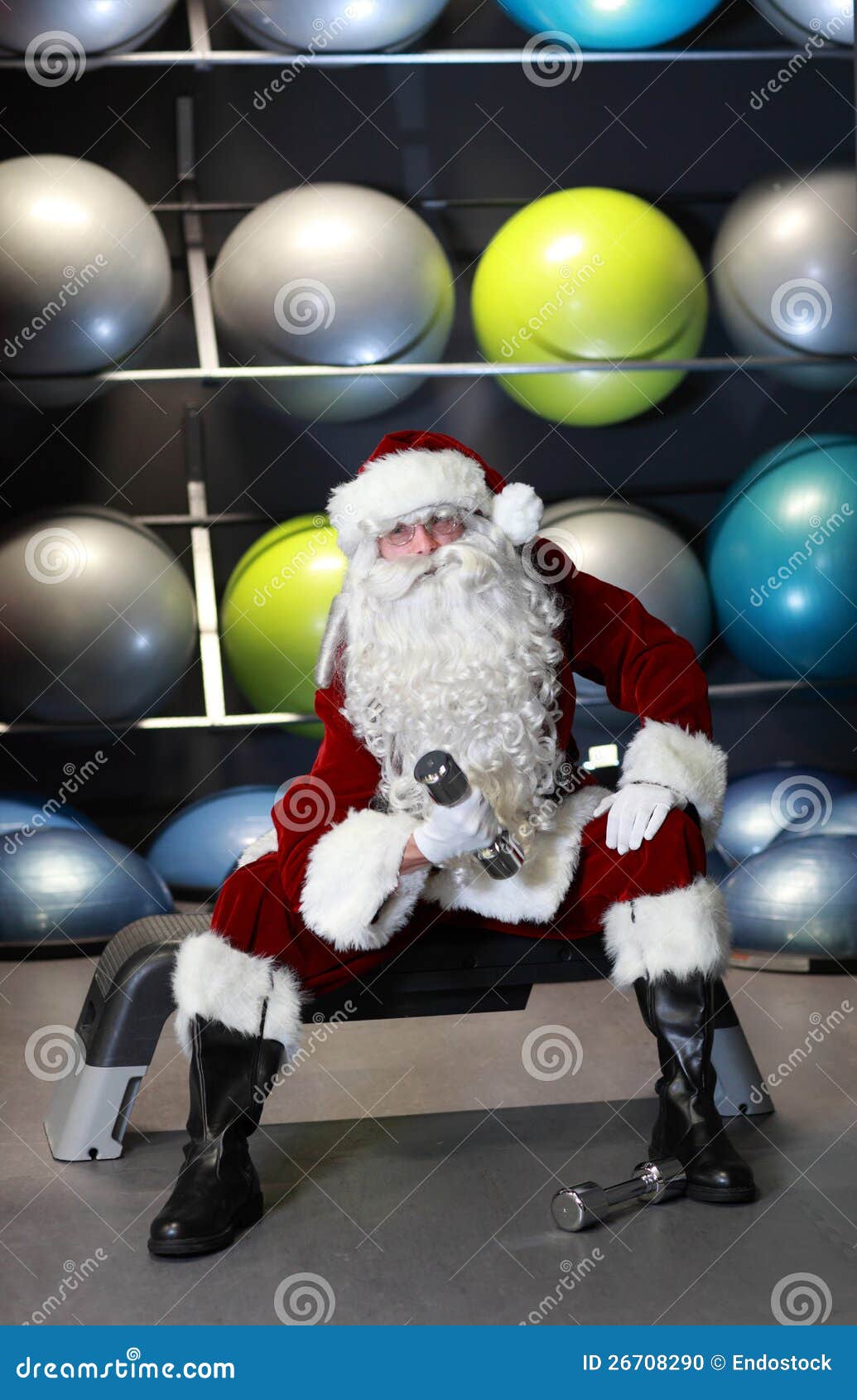 Santa Claus Training before Christmas Stock Photo - Image of bench ...