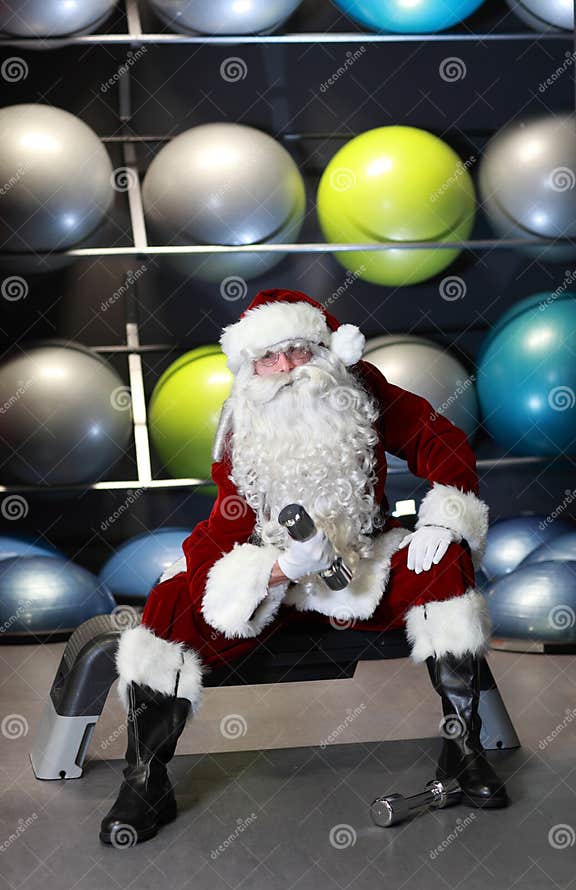 Santa Claus Training before Christmas Stock Photo - Image of bench ...