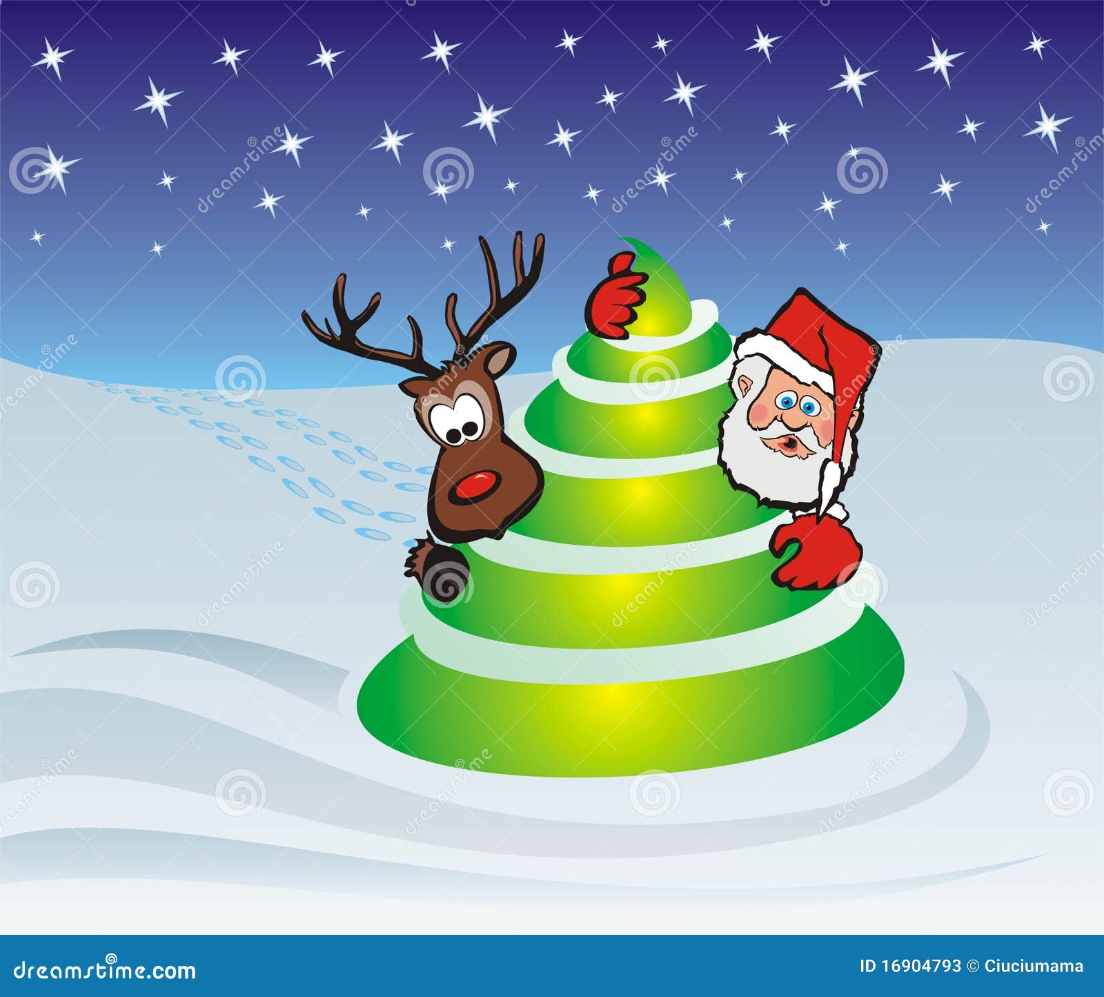Santa Claus, Tree and Rudolph Stock Vector - Illustration of nature ...