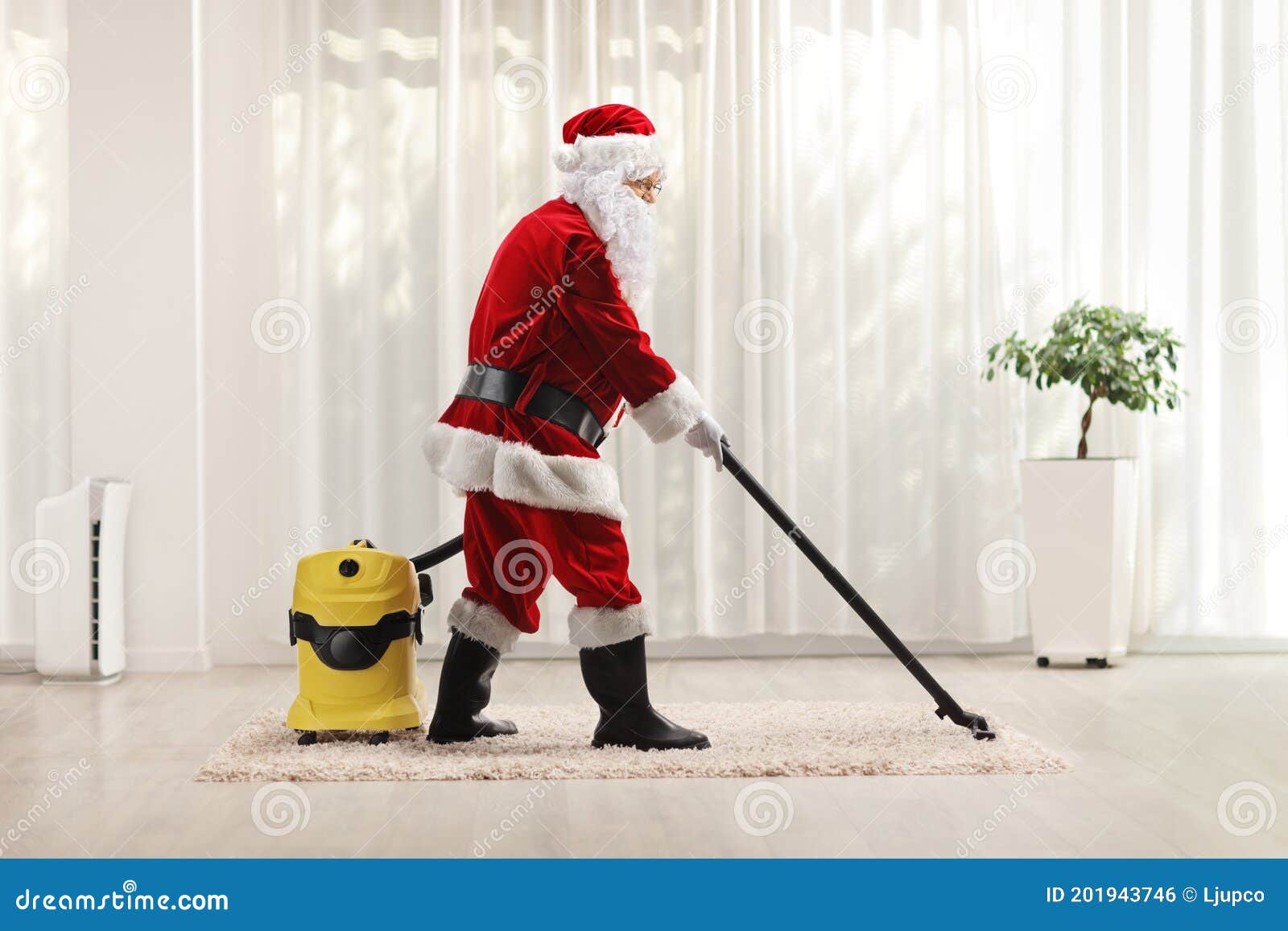 Santa Claus Using a Vacuum Cleaner Stock Photo - Image of professional ...