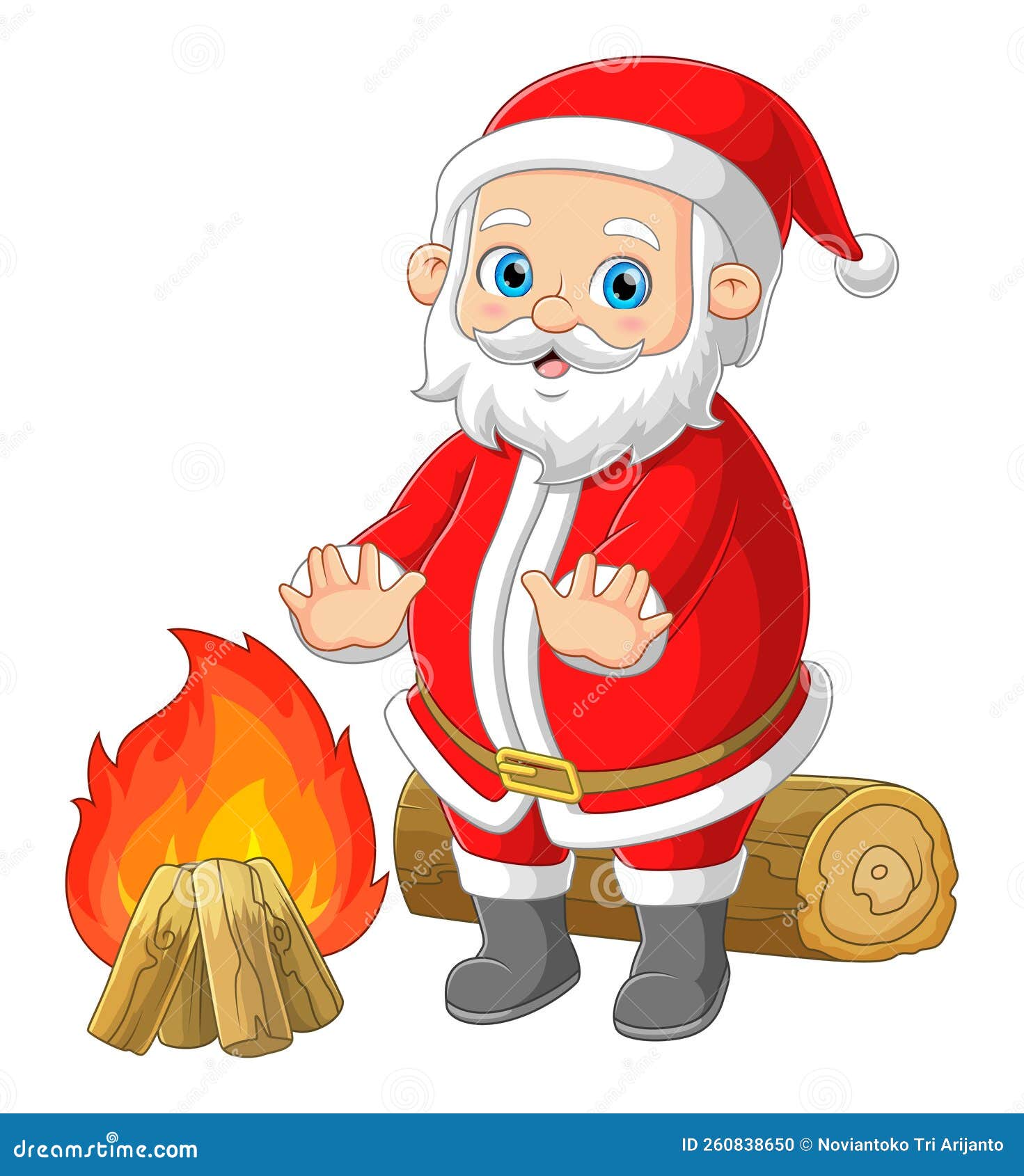 The Santa Claus is Warming His Hand in Front of Fire on Wood Stock ...