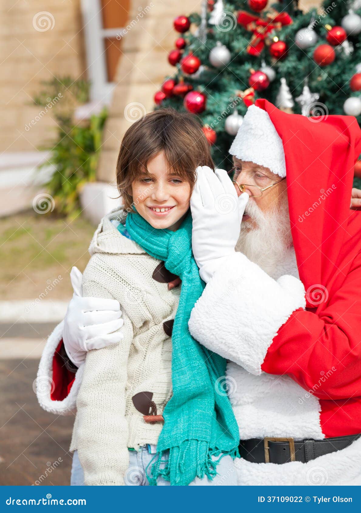 Santa Claus Whispering in Boy S Ear Stock Photo - Image of building ...