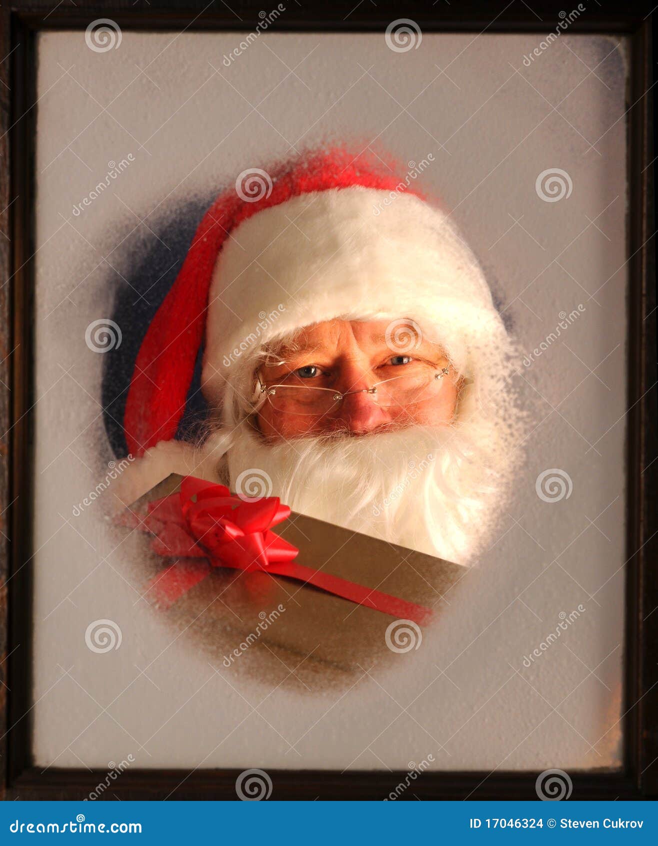 Santa Claus in Window with Present Stock Photo - Image of holiday, noel ...