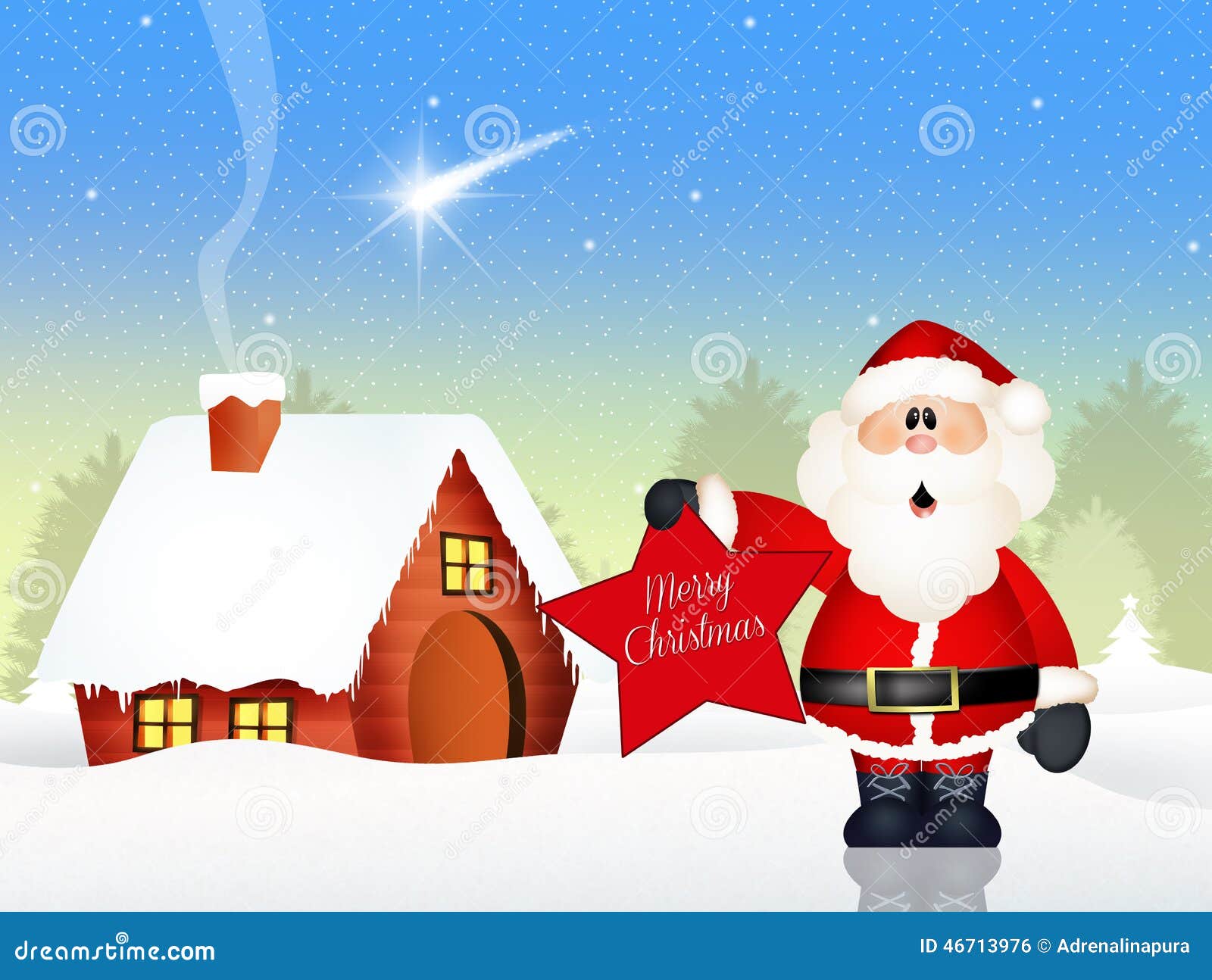 Santa Claus in Winter Landscape Stock Illustration - Illustration of ...