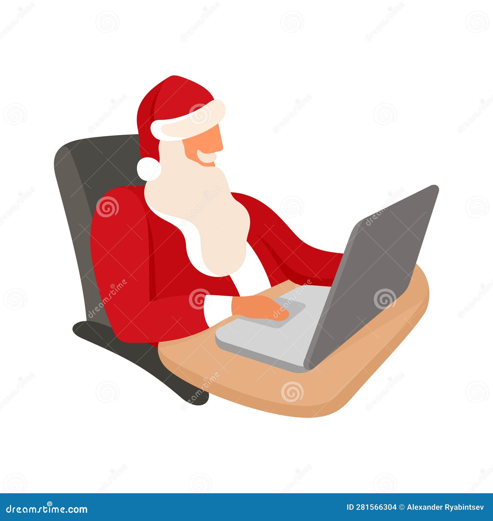 Santa Claus at Work Vector Illustration. Santa Using Laptop. Stock ...