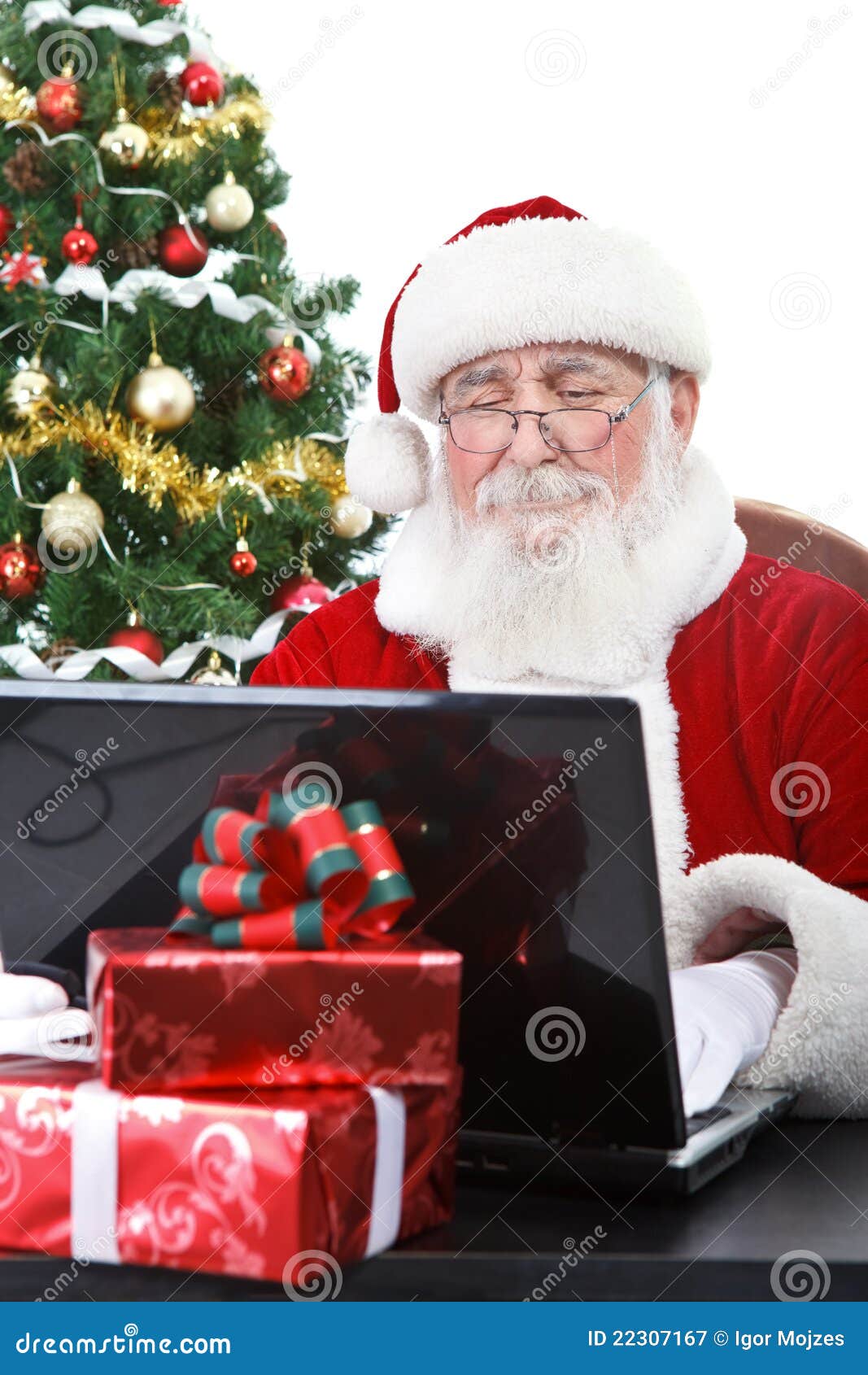 Santa Claus Working on Laptop Stock Image - Image of beard, season ...