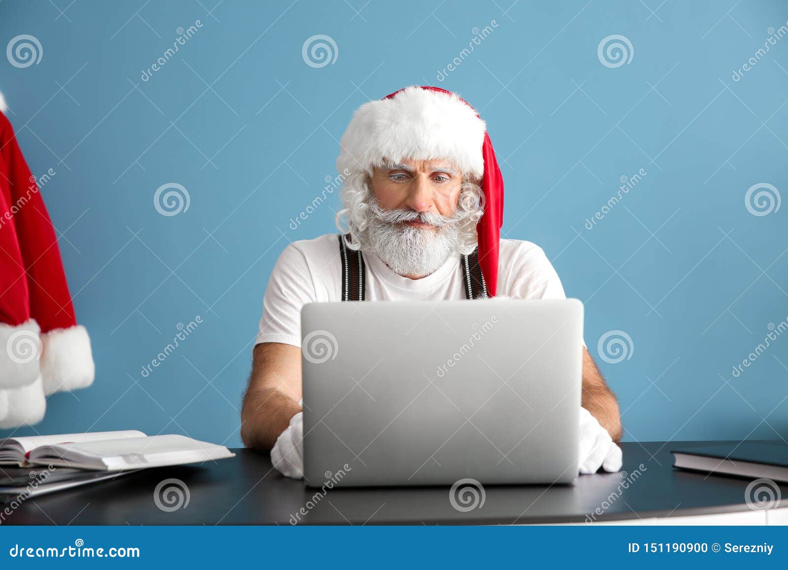 Santa Claus Working on Laptop at Table Stock Photo - Image of people ...