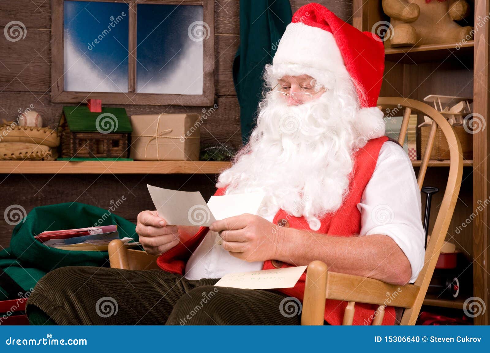 Santa Claus in Workshop with Letters Stock Photo - Image of seasonal ...