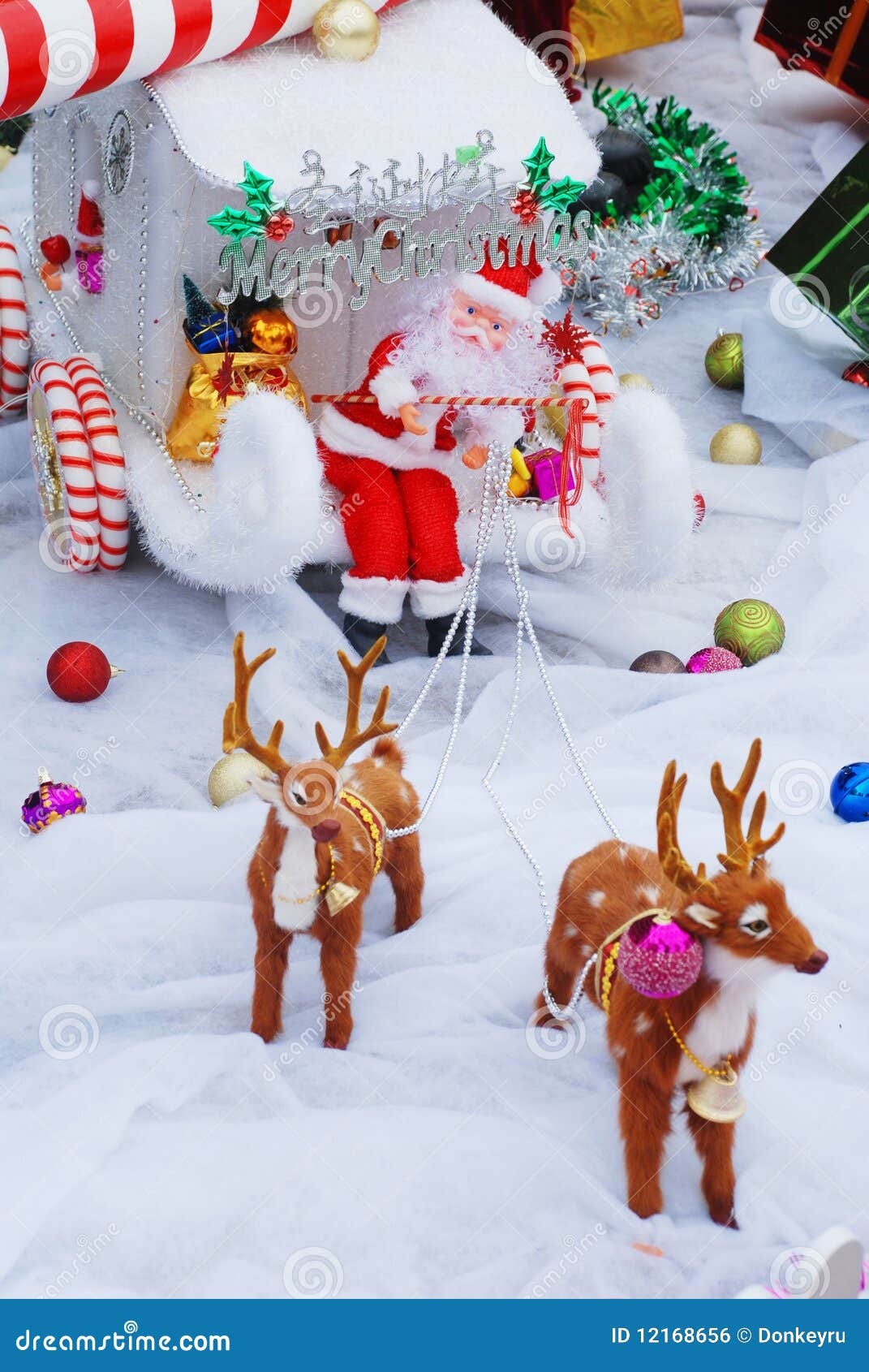 Santa Clause on Reindeer Sledge. Stock Photo - Image of reindeer, snow ...