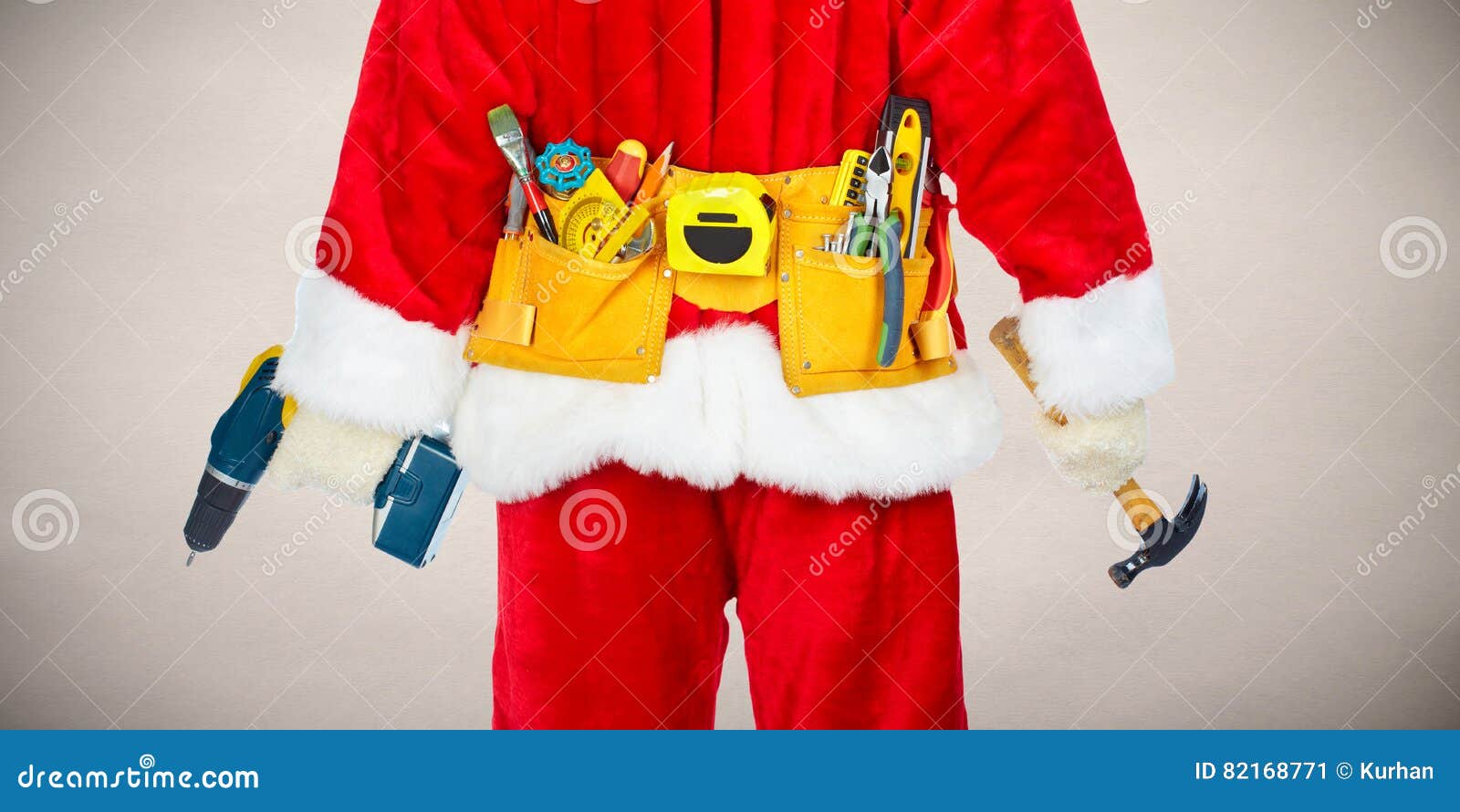 Santa with Construction Tools Stock Image - Image of belt, hammer: 82168771