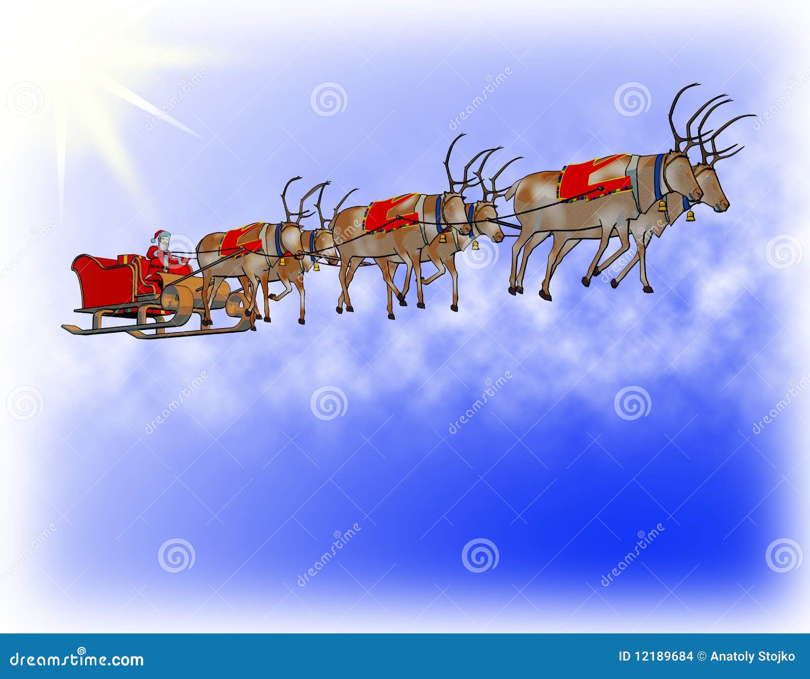 Santa Corrects Sledge Six Reindeers Stock Illustration - Illustration ...