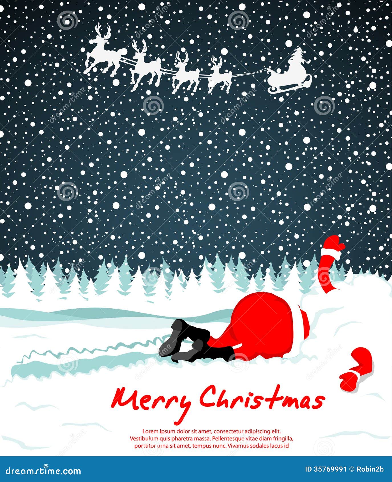 Santa crashed in snow stock vector. Illustration of upside - 35769991