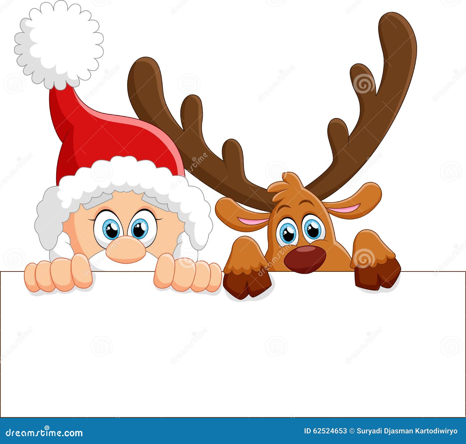 Santa and Deer Holding Blank Sign Stock Vector - Illustration of ...