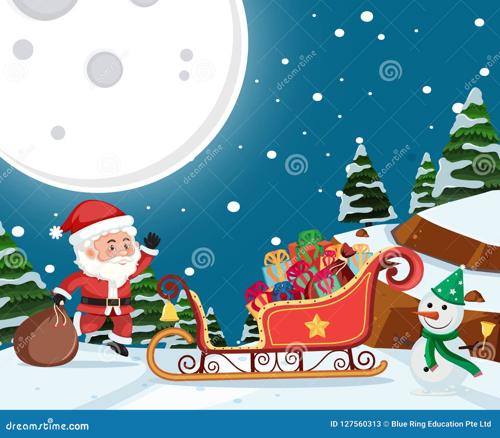 Santa Delivery Gift at Night Stock Vector - Illustration of present ...