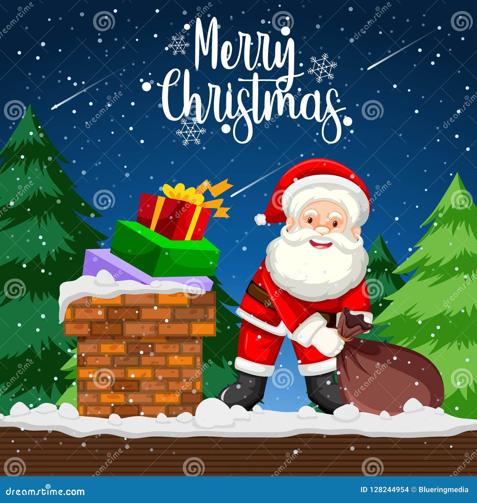 Santa Delivery Gift at Night Stock Vector - Illustration of holiday ...