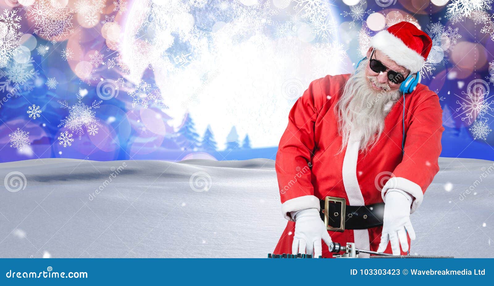 Santa DJ in Christmas Winter Landscape Stock Image - Image of ...