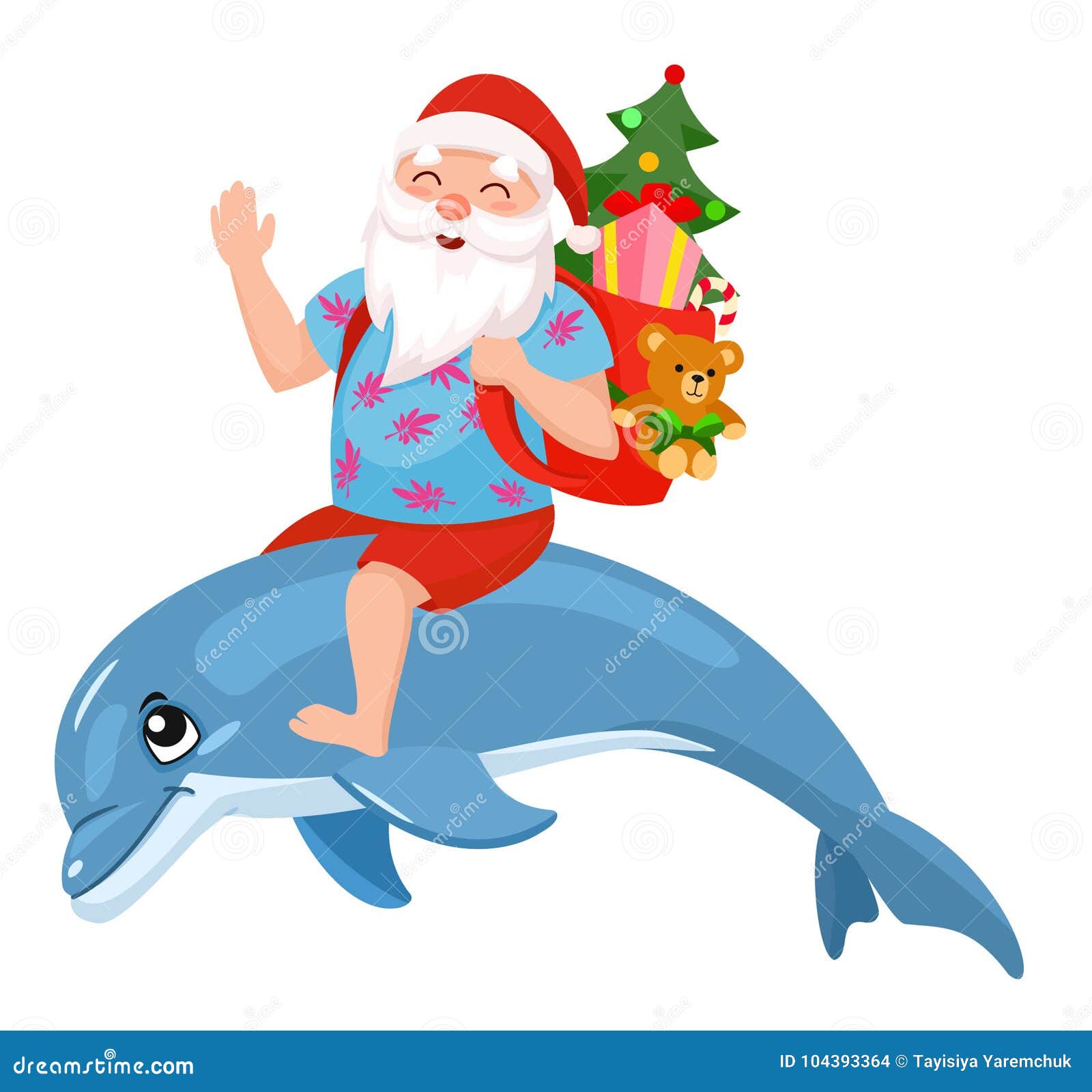 Santa on a Dolphin. Vector Illustration. Stock Illustration ...