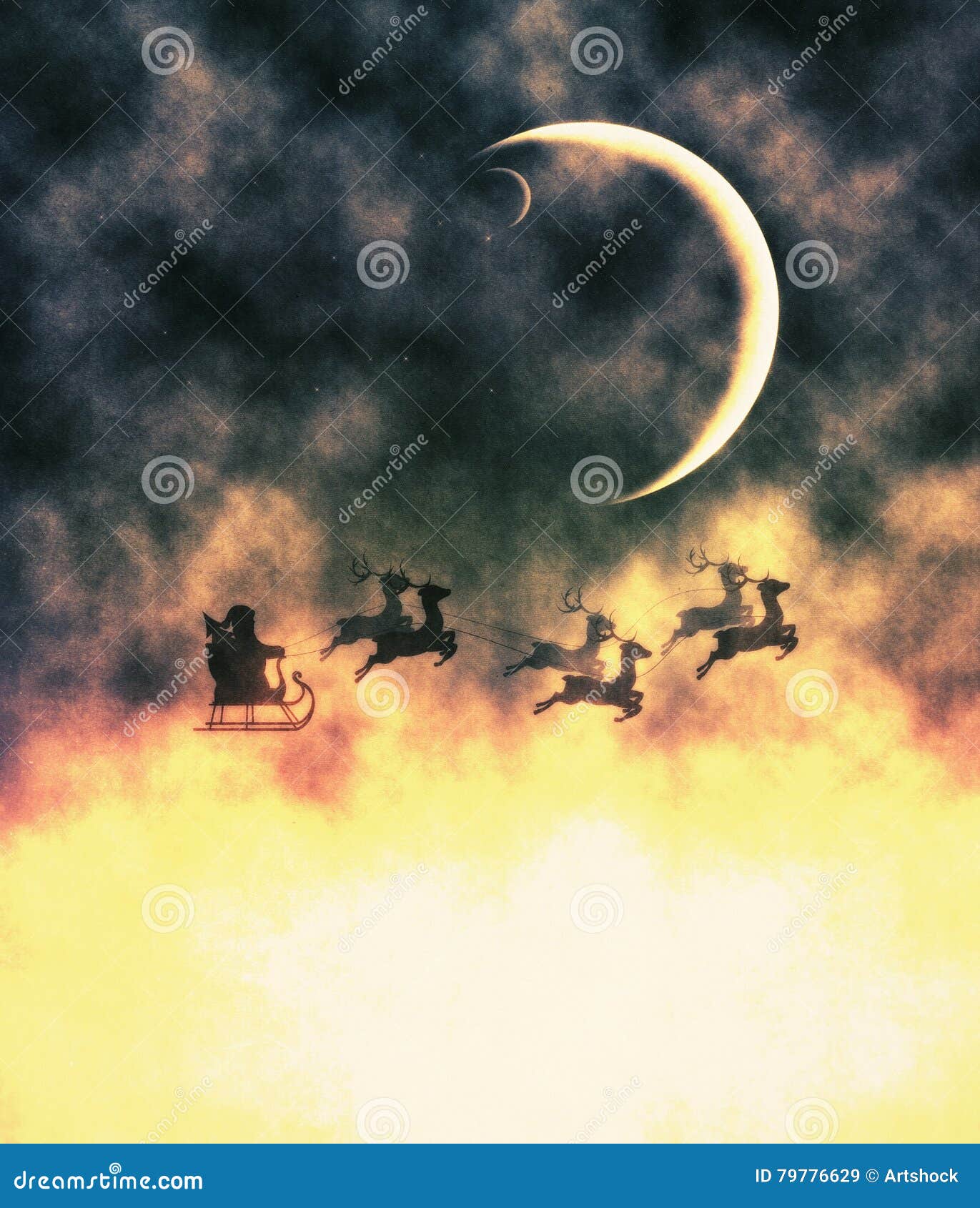 Santa e Crescent Moon ilustração stock. Ilustração de crescente - 79776629