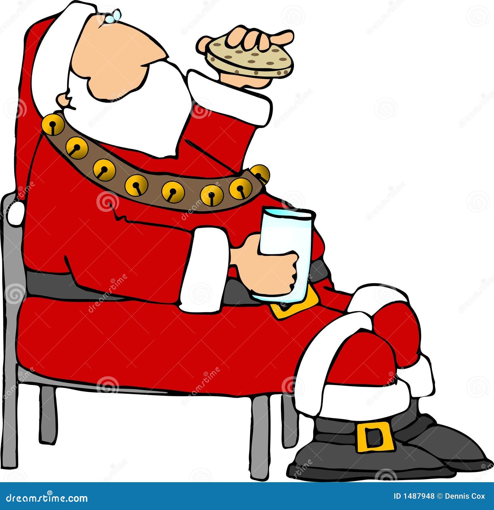 Santa Eating a Cookie and Milk. Stock Illustration - Illustration of ...