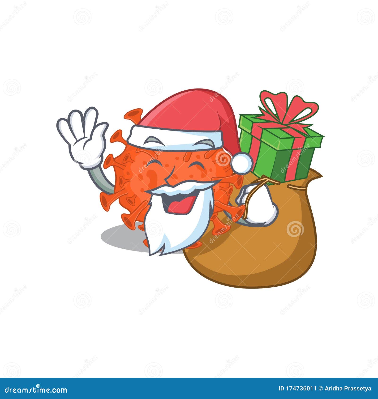 Santa Electron Microscope Coronavirus Cartoon Character Design with Box ...